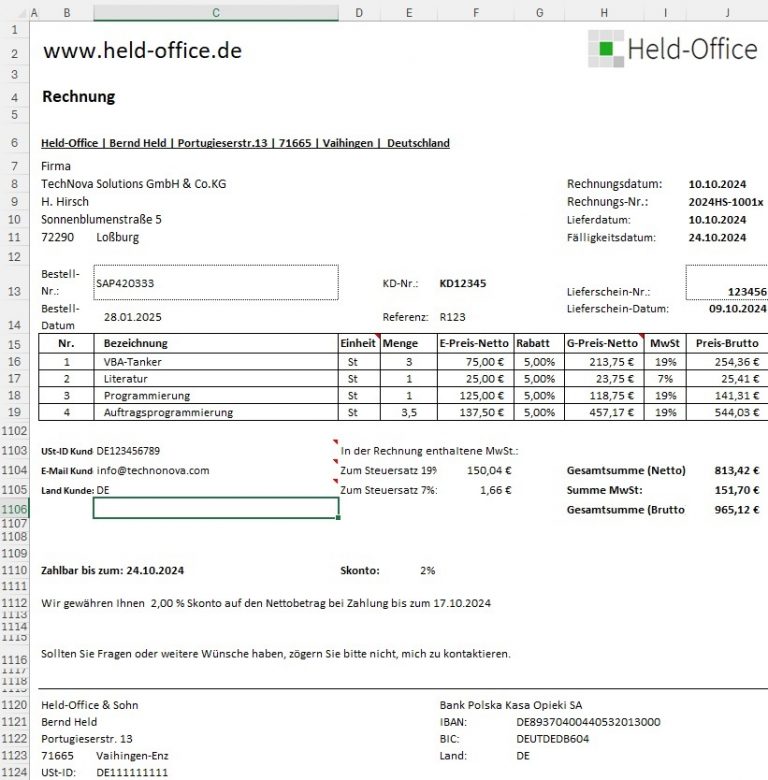 e-Rechnungen aus Excel heraus erstellen | Held-Office